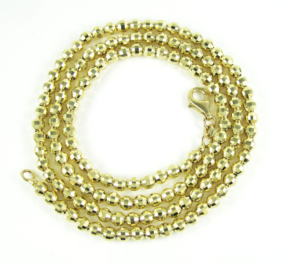 14K Yellow Gold Faceted Cut Bead Chain 18-22 Inch 4mm
